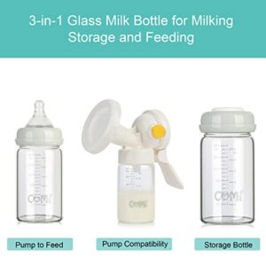 COMI Wide Neck Glass Breastmilk Collection n Storage Bottle, 4 Packs, 6oz with Screw Ring Sealing Disk; Re-markable Sealing Disc. BPA Free, Fits Breast Pumps & Nipples (2 Gray Lids + 2 Pink Lids)