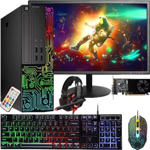 dell gaming optiplex desktop rgb computer pc, intel core i7, geforce gt 1030 2gb gddr5, 16gb ram, 512gb ssd, 24 inch hdmi monitor, keyboard mouse and headset, wifi, windows 10 pro (renewed)