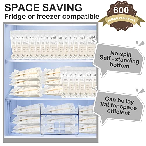 600 Count Breastmilk Storage Bags 7 oz Breast Milk Storage Bags for Breastfeeding Self Standing Breast Milk Storing Bags No Leak Double Seal Freezer Milk Storage for Refrigeration and Freezing