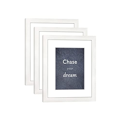 DEKWINN 8x10 Picture Frame Set of 3 with Real Glass for Pictures 5x7 with Mat or 8x10 Without Mat, Wall Mounting or Tabletop display Photo Frames in White