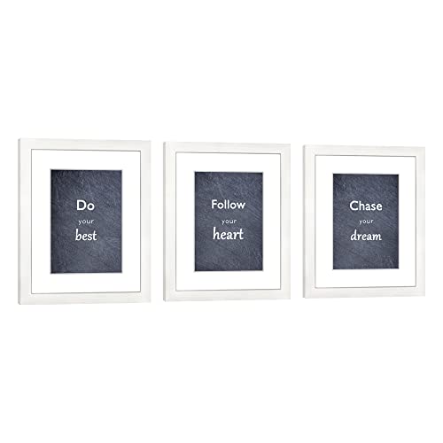 DEKWINN 8x10 Picture Frame Set of 3 with Real Glass for Pictures 5x7 with Mat or 8x10 Without Mat, Wall Mounting or Tabletop display Photo Frames in White