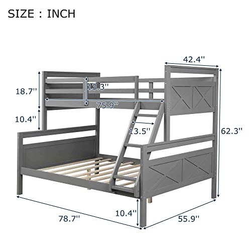 Cotoala Twin Over Full Solid Wood Bunk Bed with Ladder, Safety Guardrail, No Box Spring Need, Perfect for Bedroom Kids, Adults