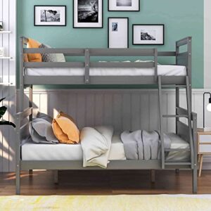 Cotoala Twin Over Full Solid Wood Bunk Bed with Ladder, Safety Guardrail, No Box Spring Need, Perfect for Bedroom Kids, Adults