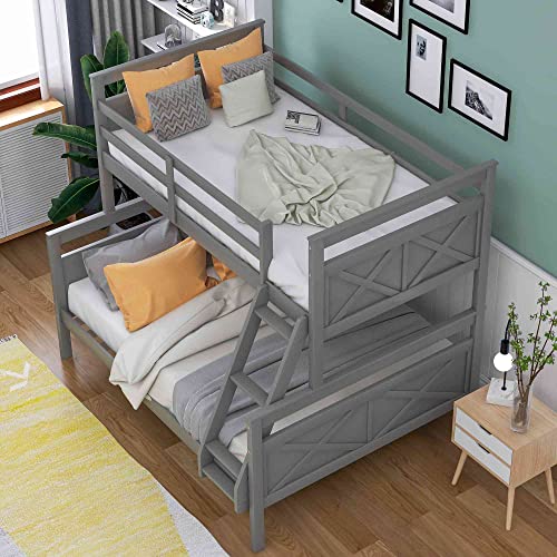 Cotoala Twin Over Full Solid Wood Bunk Bed with Ladder, Safety Guardrail, No Box Spring Need, Perfect for Bedroom Kids, Adults