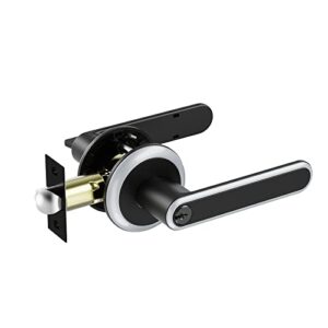 baolong matte black exterior door knob front door handle,round keyed entry door lever locks for bedroom or front door straight heavy duty lever for right hand or left hand door.