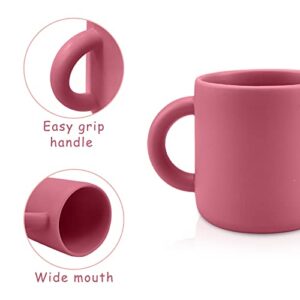 TQONEP Silicone Toddler Cup for Babies,5oz Silicone Training Cup for Infants 2 Handles, Easy Grip Handles Toddler Learning Cup Applicable for Baby Over 6 Months +（Pink+Deep Pink