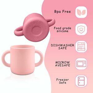 TQONEP Silicone Toddler Cup for Babies,5oz Silicone Training Cup for Infants 2 Handles, Easy Grip Handles Toddler Learning Cup Applicable for Baby Over 6 Months +（Pink+Deep Pink