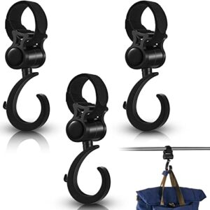 4 pcs walker hook hanging multipurpose 360° rotation stroller clip diaper bag hanger for walker rollator crutches wheelchair shopping cart car back seat purses bike wheelchair pushchair, black