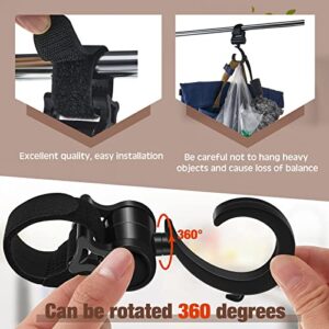 4 Pcs Walker Hook Hanging Multipurpose 360° Rotation Stroller Clip Diaper Bag Hanger for Walker Rollator Crutches Wheelchair Shopping Cart Car Back Seat Purses Bike Wheelchair Pushchair, Black