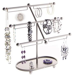 angelynn's earring tree display stand large dangle hoop big earrings holder jewelry organizer bracelet storage rack, isabel satin nickel silver