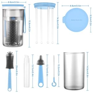 welltop Travel Bottle Cleaner Kit, Portable Baby Bottle Brush Set with Silicone Bottle Cleaning Brush, Built-in Bottle Drying Rack, Nipple Brush, Straw Brush, Bottle Soap Dispenser for Travel Home