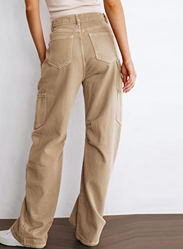 Dokotoo Lounge Women's Pants 2023 Palazzo Dress Pants for Women High Waisted with Pockets Jogger Stretchy Y2K Cargo Pants Khaki