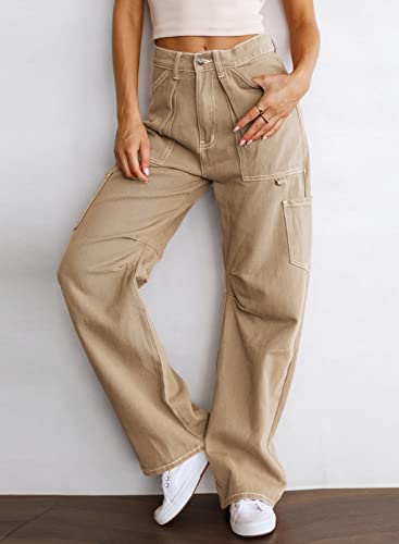 Dokotoo Lounge Women's Pants 2023 Palazzo Dress Pants for Women High Waisted with Pockets Jogger Stretchy Y2K Cargo Pants Khaki