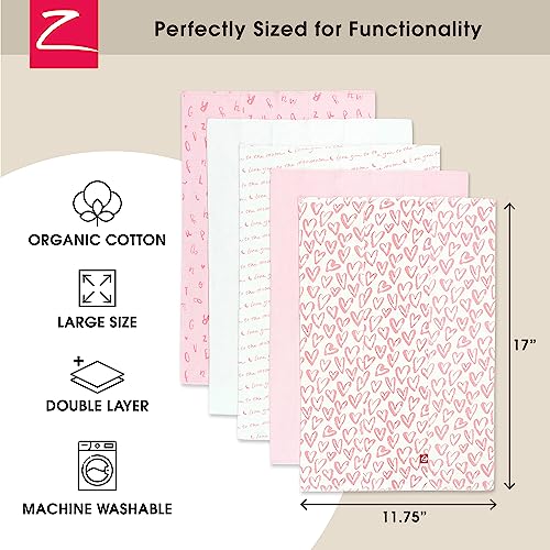 Zutano 5-Pack Organic Burp Cloths for Baby Girl & Boy, Large Cotton Burping Cloths for Babies | Absorbent Baby Spit-Up Rags | Gender Neutral Burp Clothes | Newborn Essentials, Pink Hearts