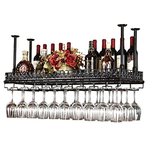 FIZDI Bar Unit Floating Shelves Wall Mounted Hanging Wine Glass Holder Wall Shelf Storage Organizer Rack Rustic Wine Holder Industrial Home Decor Design/Black/120X35Cm