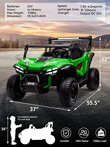 OTTARO 24V Ride on Cars 2 Seater, Electric Cars Vehicles for Adults and Kids, 4WD Ride on UTV Truck w/Remote Control, 25" Spacious Seat, 2 Safety Belts, Bright Light, Music Player,Bluetooth（Green）