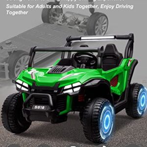 OTTARO 24V Ride on Cars 2 Seater, Electric Cars Vehicles for Adults and Kids, 4WD Ride on UTV Truck w/Remote Control, 25" Spacious Seat, 2 Safety Belts, Bright Light, Music Player,Bluetooth（Green）