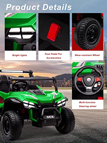 OTTARO 24V Ride on Cars 2 Seater, Electric Cars Vehicles for Adults and Kids, 4WD Ride on UTV Truck w/Remote Control, 25" Spacious Seat, 2 Safety Belts, Bright Light, Music Player,Bluetooth（Green）