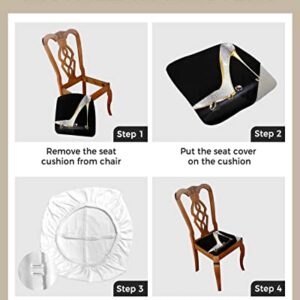 Savannan Dining Room Chair Seat Covers, Sexy Diamond High Heels White Golden Black Removable Stretch Chair Seat Cushion Slipcovers Protector for Holiday Party Festival Decoration, Set of 2