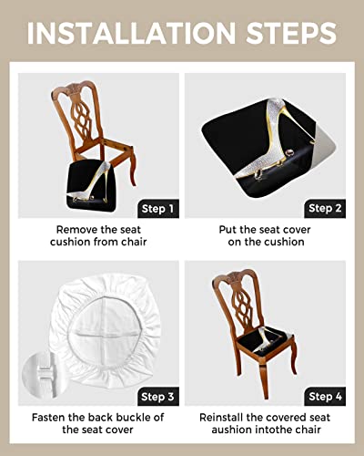 Savannan Dining Room Chair Seat Covers, Sexy Diamond High Heels White Golden Black Removable Stretch Chair Seat Cushion Slipcovers Protector for Holiday Party Festival Decoration, Set of 2