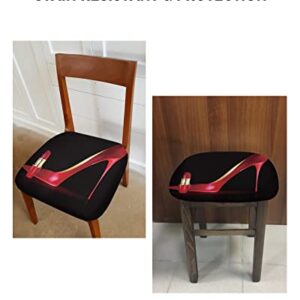 Dining Room Chair Seat Covers, Red Lipstick High Heel Shose Black Removable Stretch Chair Seat Cushion Slipcovers Protector for Holiday Party Festival Decoration, Set of 2