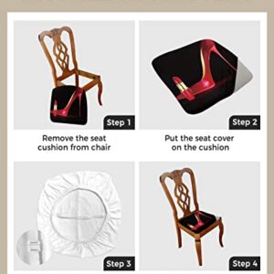 Dining Room Chair Seat Covers, Red Lipstick High Heel Shose Black Removable Stretch Chair Seat Cushion Slipcovers Protector for Holiday Party Festival Decoration, Set of 2