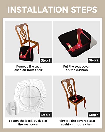 Dining Room Chair Seat Covers, Red Lipstick High Heel Shose Black Removable Stretch Chair Seat Cushion Slipcovers Protector for Holiday Party Festival Decoration, Set of 2