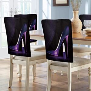 Dining Chair Back Covers, Purple Lipstick and High Heel Black Chair Covers Chair Slipcovers Protective Covers for Holiday Party Festival Decoration, Set of 4