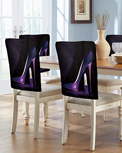 Dining Chair Back Covers, Purple Lipstick and High Heel Black Chair Covers Chair Slipcovers Protective Covers for Holiday Party Festival Decoration, Set of 4