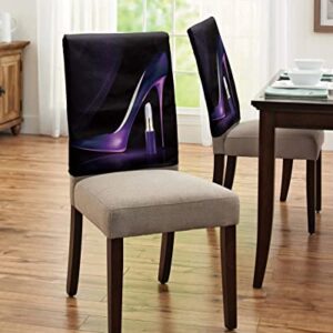 Dining Chair Back Covers, Purple Lipstick and High Heel Black Chair Covers Chair Slipcovers Protective Covers for Holiday Party Festival Decoration, Set of 4