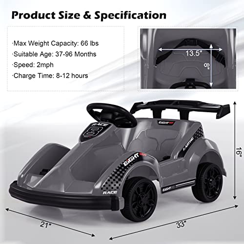 HONEY JOY Electric Go Kart, 6V Battery Powered Ride On Racing Car w/Remote Control, Safety Belt, Slow Start, Music, 4 Wheeler Electric Vehicle for Kids, Gift for Boys Girls (Black)