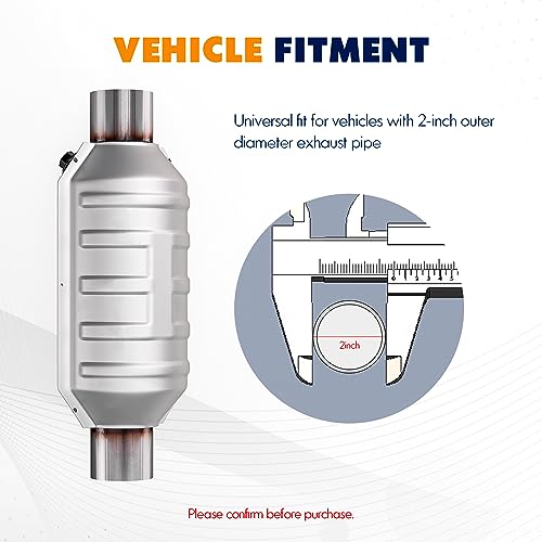 ASOPARTS 2" Universal Catalytic Converter, 2" Inlet/Outle Cat Converter with Heat Shield and O2 Port