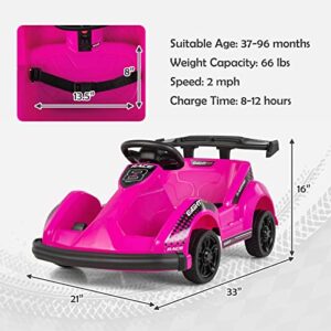 GLACER Electric Go Kart for Kids, 6V Battery Powered Kids Go Kart w/ 2.4G Remote Control, Electric Ride On Car w/Soft Start, Sound and Music Function, Electric Ride On Toy Gift for Boys Girls (Pink)