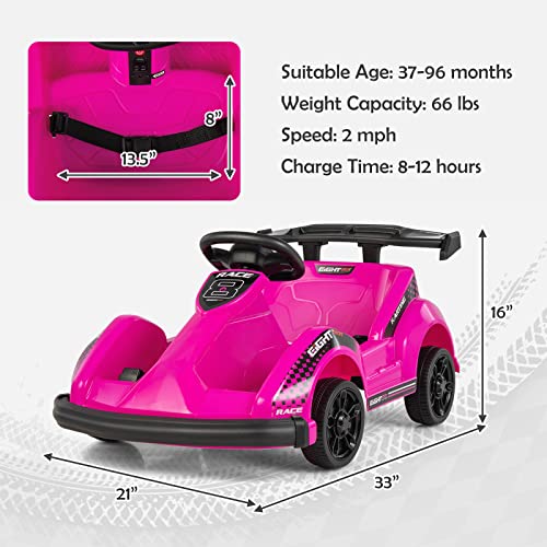 GLACER Electric Go Kart for Kids, 6V Battery Powered Kids Go Kart w/ 2.4G Remote Control, Electric Ride On Car w/Soft Start, Sound and Music Function, Electric Ride On Toy Gift for Boys Girls (Pink)