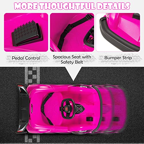 GLACER Electric Go Kart for Kids, 6V Battery Powered Kids Go Kart w/ 2.4G Remote Control, Electric Ride On Car w/Soft Start, Sound and Music Function, Electric Ride On Toy Gift for Boys Girls (Pink)