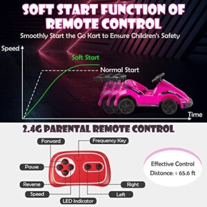 GLACER Electric Go Kart for Kids, 6V Battery Powered Kids Go Kart w/ 2.4G Remote Control, Electric Ride On Car w/Soft Start, Sound and Music Function, Electric Ride On Toy Gift for Boys Girls (Pink)