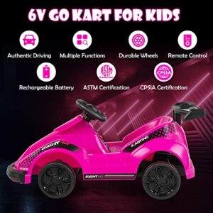 GLACER Electric Go Kart for Kids, 6V Battery Powered Kids Go Kart w/ 2.4G Remote Control, Electric Ride On Car w/Soft Start, Sound and Music Function, Electric Ride On Toy Gift for Boys Girls (Pink)