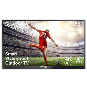 sylvox 55 inch outdoor tv, waterproof 4k ultra hd hdr smart tv with bluetooth wifi function for partial sunshine areas(2022, deck series)