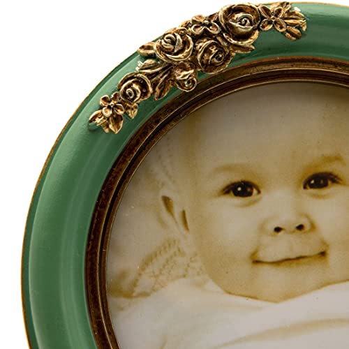 SIKOO Vintage Picture Frames 4x4 Round Picture Frames Antique Circle Mini Photo Frame,Green&Small Picture Frame Mini Round fframs Ornate Picture Frames Bronze Gold