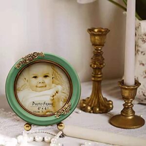 SIKOO Vintage Picture Frames 4x4 Round Picture Frames Antique Circle Mini Photo Frame,Green&Small Picture Frame Mini Round fframs Ornate Picture Frames Bronze Gold