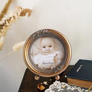 SIKOO Vintage Picture Frames 4x4 Round Picture Frames Antique Circle Mini Photo Frame,Green&Small Picture Frame Mini Round fframs Ornate Picture Frames Bronze Gold