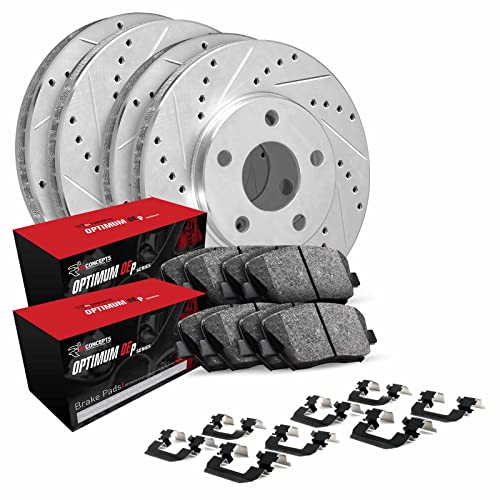 R1 Concepts Front Rear Brakes and Rotors Kit |Front Rear Brake Pads| Brake Rotors and Pads| Optimum OEp Brake Pads and Rotors| Hardware Kit|fits 2007-2015 Acura MDX, ZDX; Honda Pilot