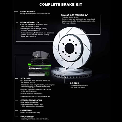 R1 Concepts Rear Brakes and Rotors Kit |Rear Brake Pads| Brake Rotors and Pads| Performance Sport Brake Pads and Rotors|fits 2002-2022 Nissan Altima, Juke, Maxima, Sentra; Renault Safrane