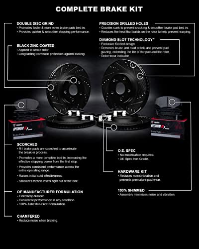 R1 Concepts Front Rear Brakes and Rotors Kit |Front Rear Brake Pads| Brake Rotors and Pads| Optimum OEp Brake Pads and Rotors| Hardware Kit|fits 2005-2022 Nissan Frontier, Xterra; Suzuki Equator