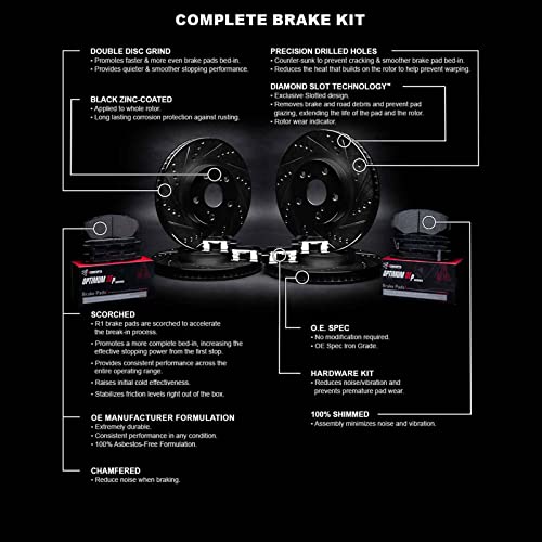 R1 Concepts Front Rear Brakes and Rotors Kit |Front Rear Brake Pads| Brake Rotors and Pads| Optimum OEp Brake Pads and Rotors| Hardware Kit|fits 2005-2022 Nissan Frontier, Xterra; Suzuki Equator