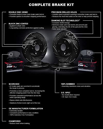 R1 Concepts Front Rear Brakes and Rotors Kit |Front Rear Brake Pads| Brake Rotors and Pads| Optimum OEp Brake Pads and Rotors|fits 2015-2021 Audi A3, A3 Quattro, A3 Sportback e-tron, Q2; Seat Ateca