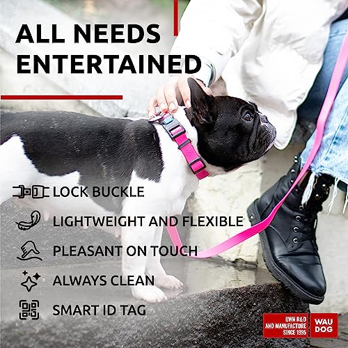 WAUDOG Waterproof Dog Collar - Adjustable Dog Collar for Large Dogs, Small and Medium Dogs - Breakaway Dog Collar Waterproof with Plastic Buckle and QR Dog Tag - Boy & Girl Dog Collars (Pink)