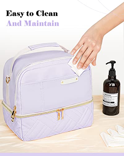 GLORIEROO® Lunch Bag Women Men, Large Insulated Lunch Box Tote Cooler - Stylish Vegan Leather 2 Tier Lunch Bag with Adjustable Shoulder Strap for Adults Travel Work, Purple