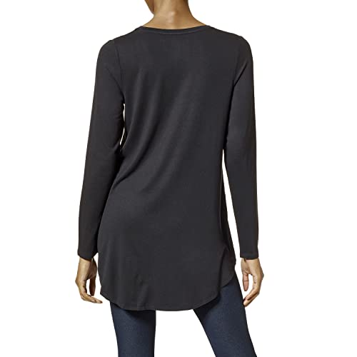 HUE Women's Perfect Legging Tunic Tee, Black – Long Sleeve, Large