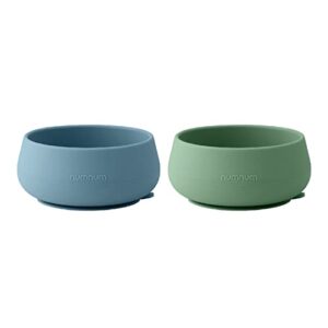 numnum suction bowls | extra strong suction | non-slip design | durable 100% food grade silicone bpa-free | for babies & toddlers 4 months+, 2 baby bowls (blue/glacier green)